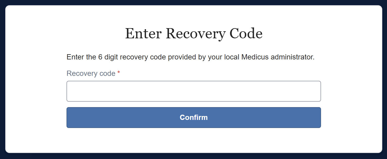 Generating a 2FA Recovery Code as an Administrator – Medicus Help Centre